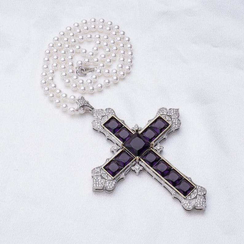 Princess Diana’s Borrowed Attallah Cross Necklace Reproduction Amethyst ...