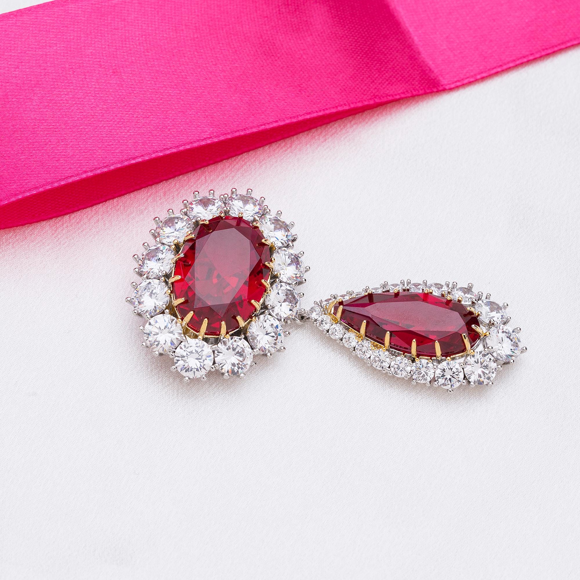 The Crown Ruby Brooch With Lab Created Corundum Rubies and 5A Cubic ...