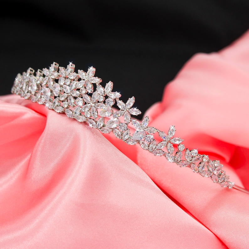 Bridal Tiara Pretty Poppy Royal Wedding Design With 3A Cubic Zirconia ...