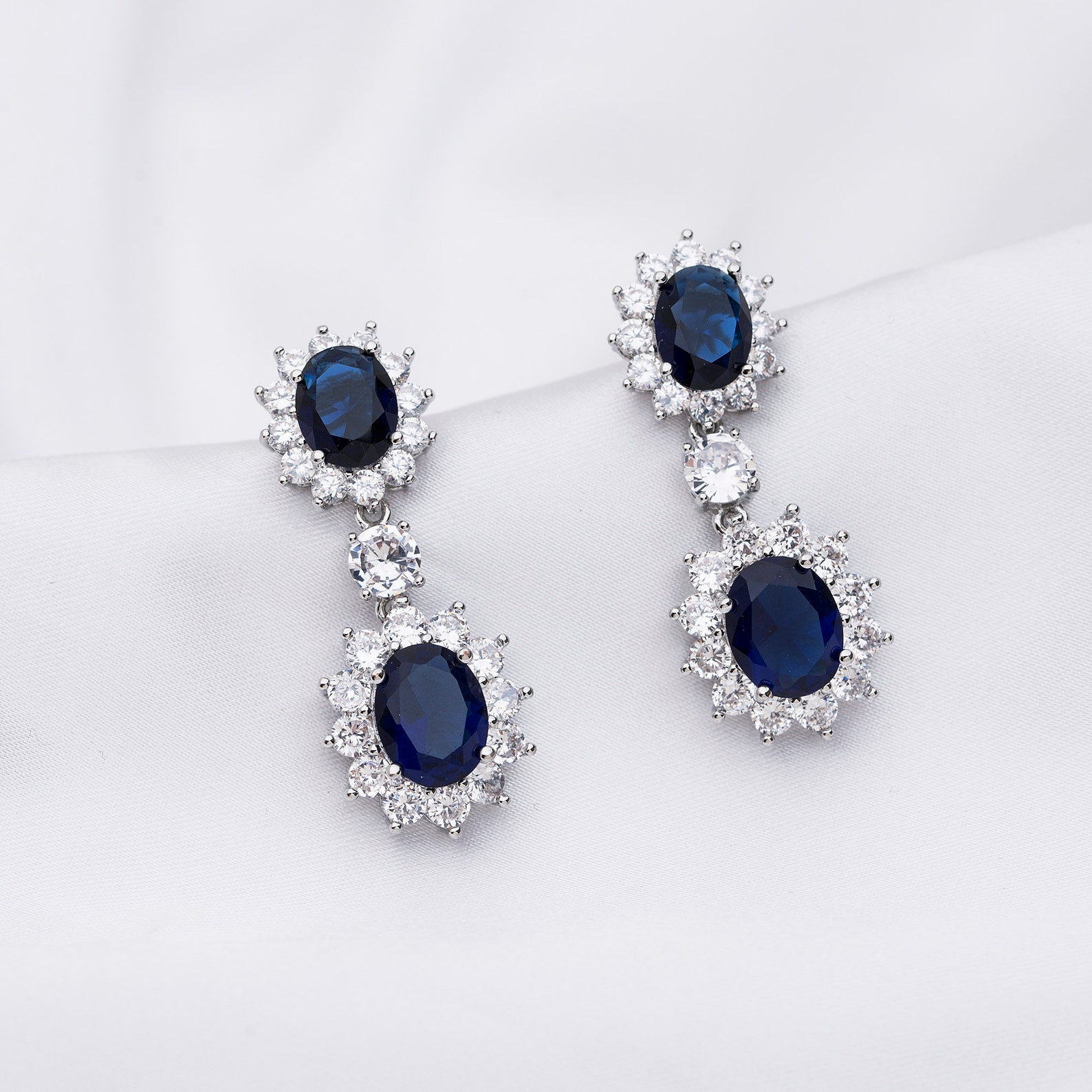 Princess Diana and Kate Middleton Sapphire and Diamond Earrings Replica ...