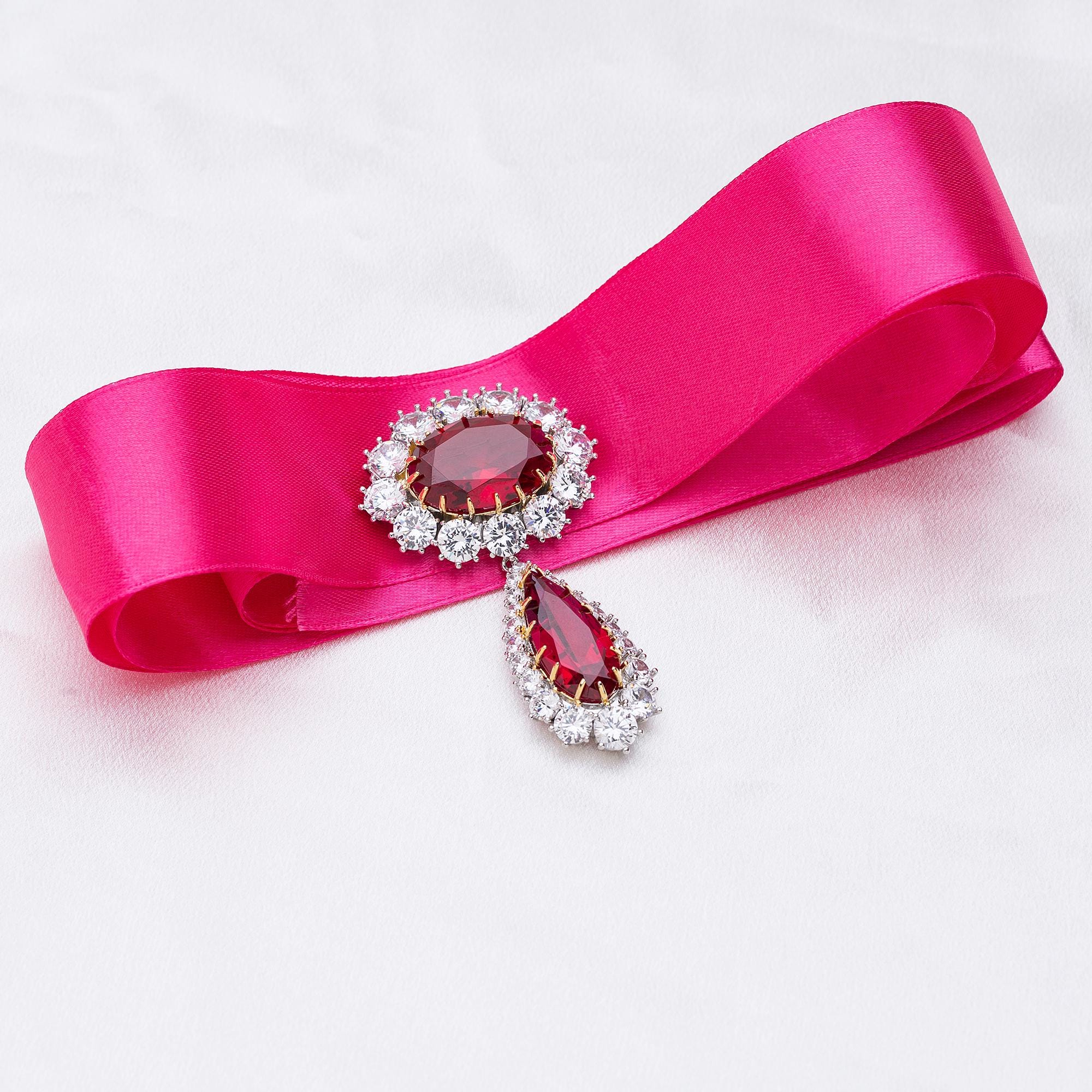 The Crown Ruby Brooch With Lab Created Corundum Rubies and 5A Cubic ...