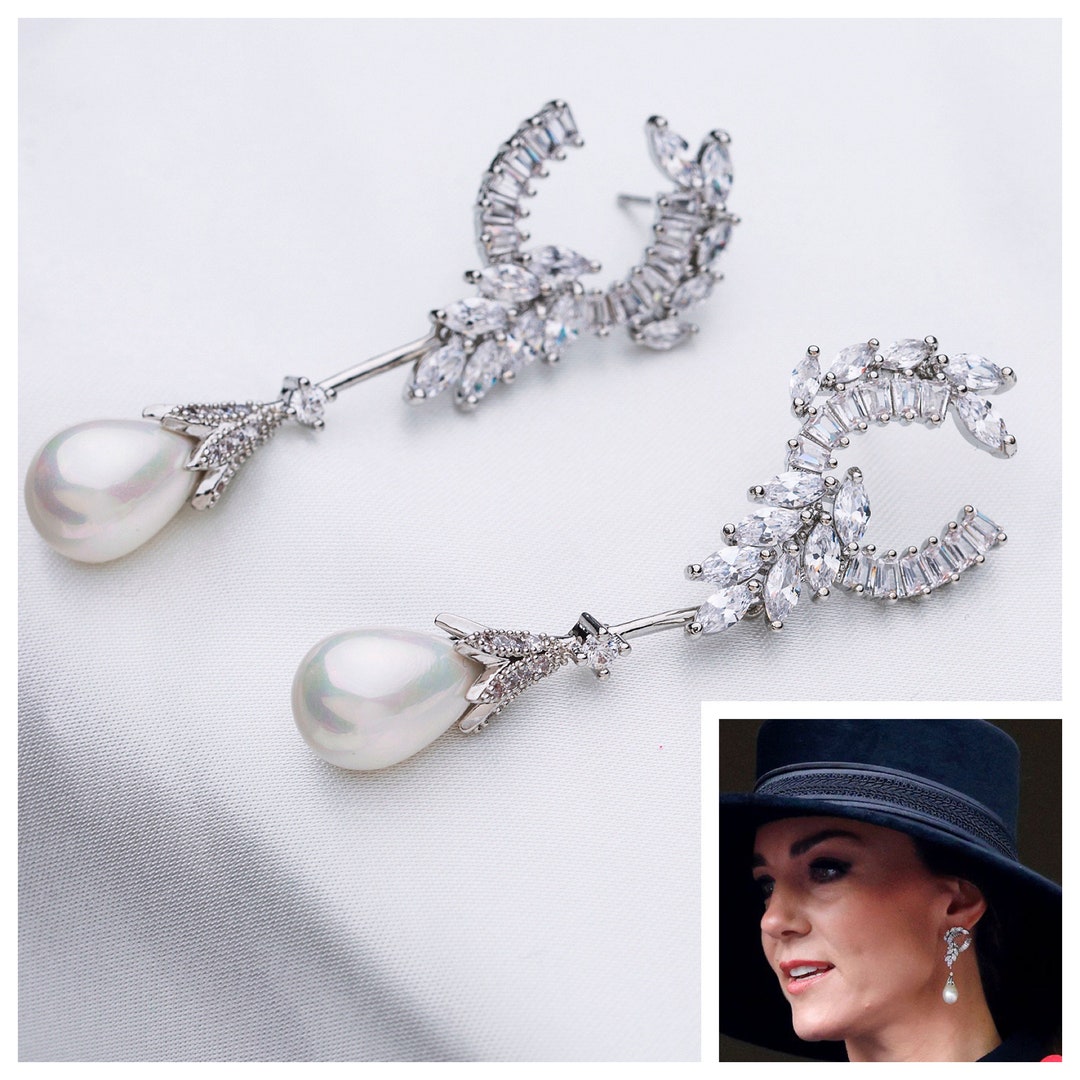 Princess of Wales South Sea Shell Pearl Drop Earrings Reproduction With ...