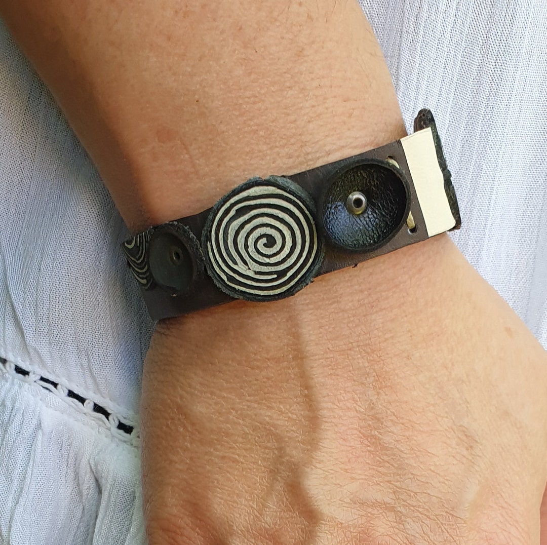Unique Leather BRACELET Unisex Men and Women Black & White Adjustable ...