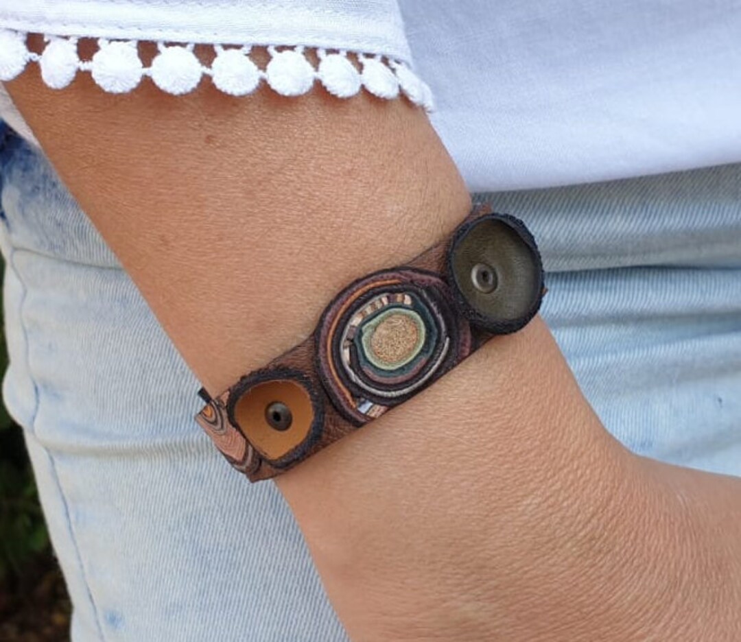 Unique Leather BRACELET Unisex Men and Women Earthy Browns Adjustable ...