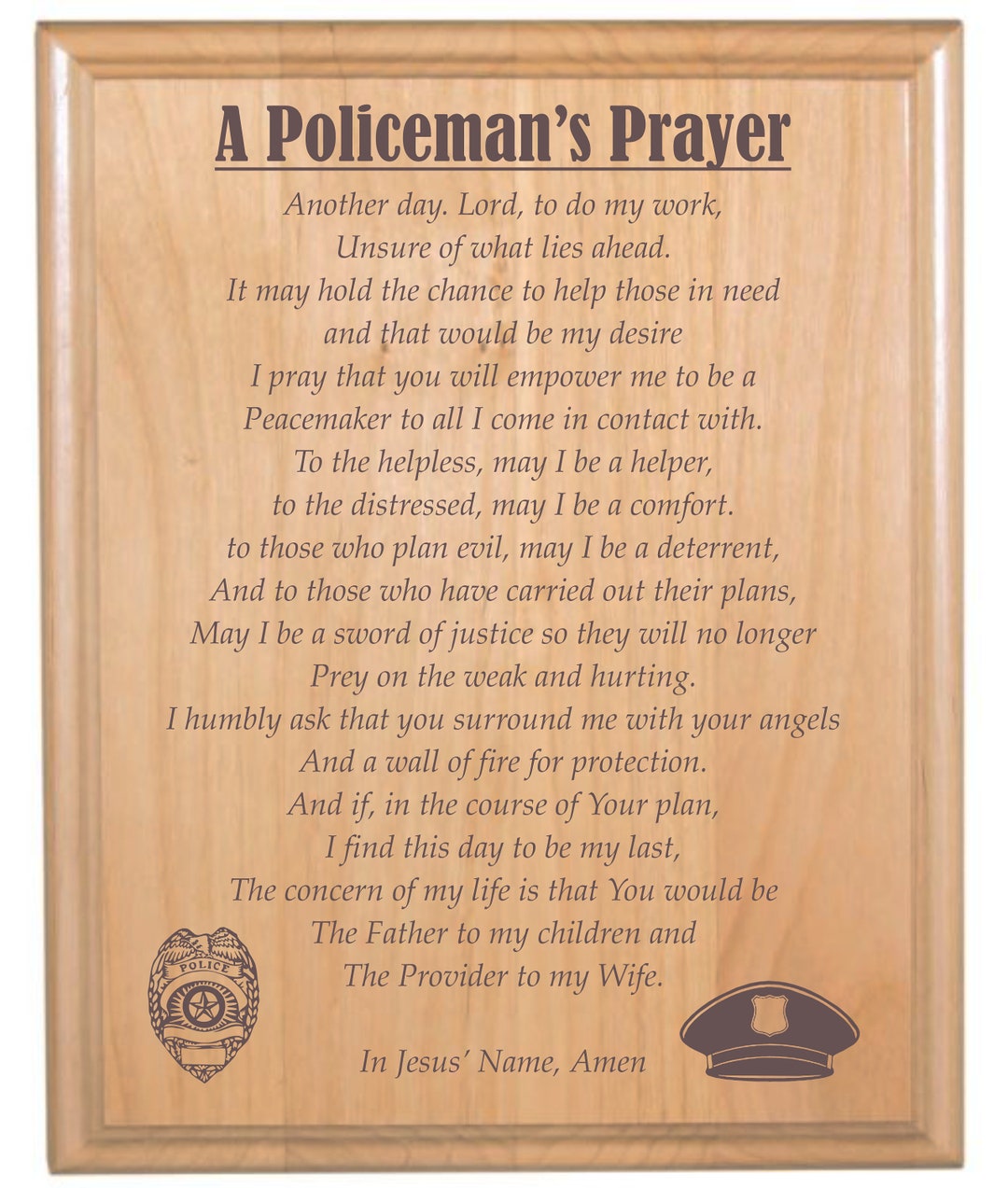 Policeman Prayer Plaque Laser Engraved | Officer Plaque | Law Gift ...