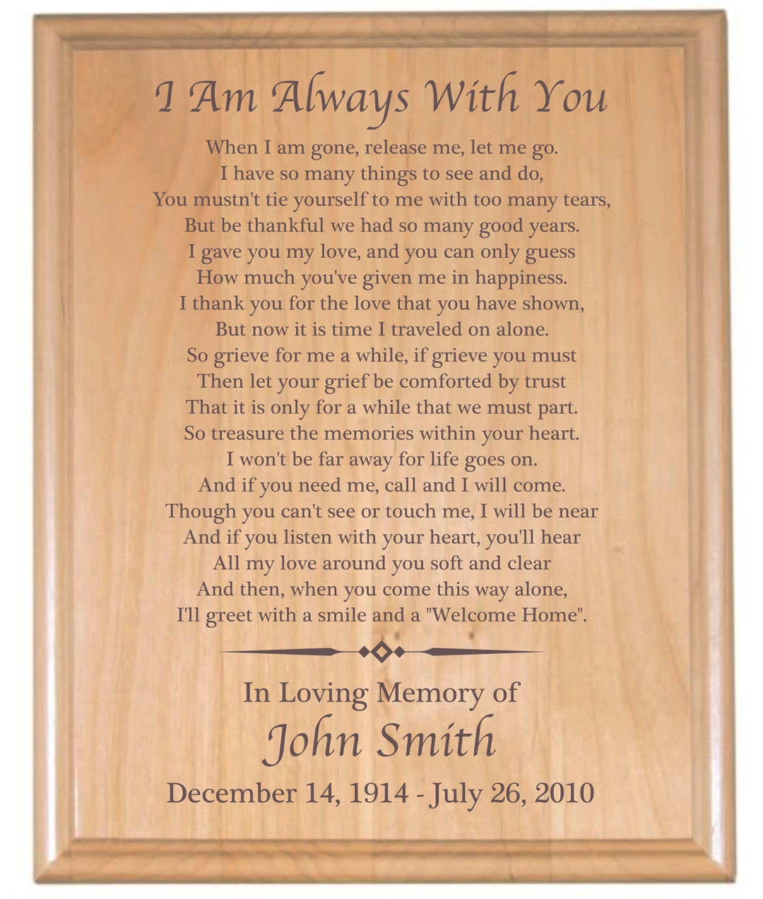 I Am Always With You Plaque Laser Engraved |memorial Plaque | Funeral ...