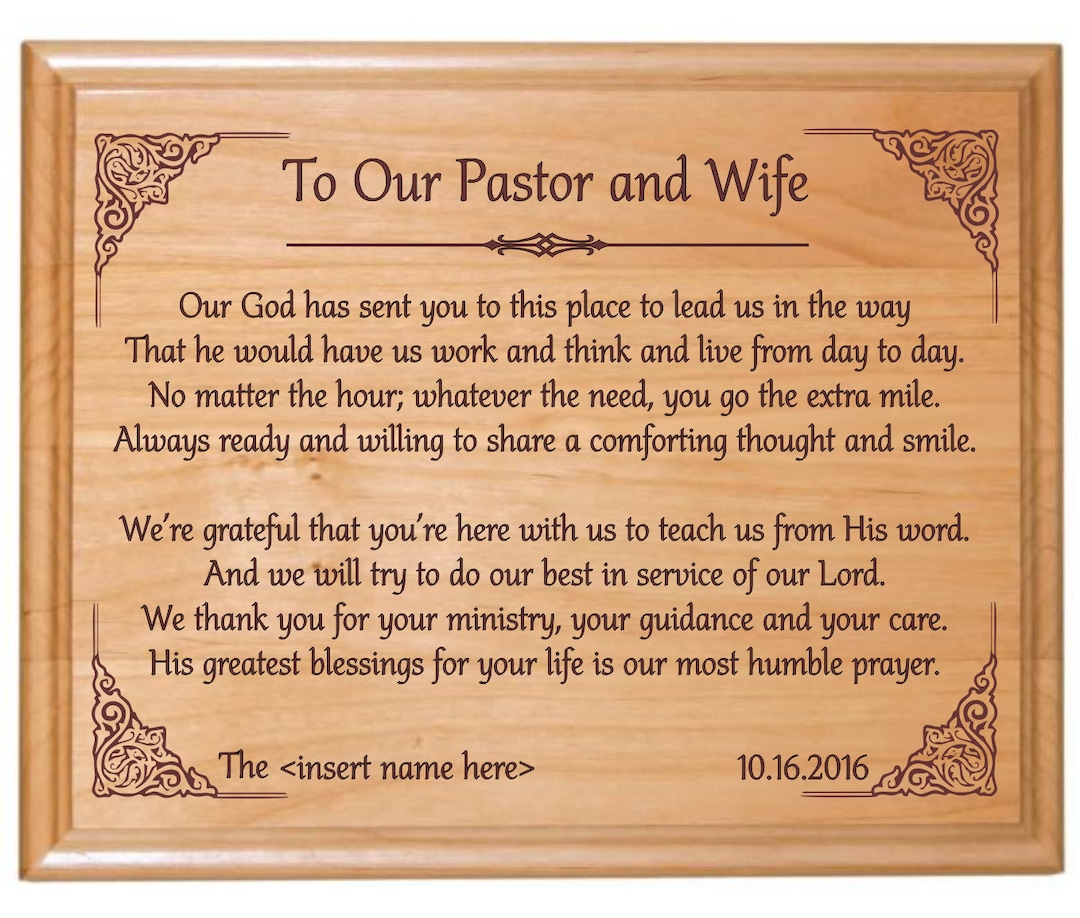 Pastor Appreciation Plaque Laser Engraved | Church Plaque | Pastor Gift ...
