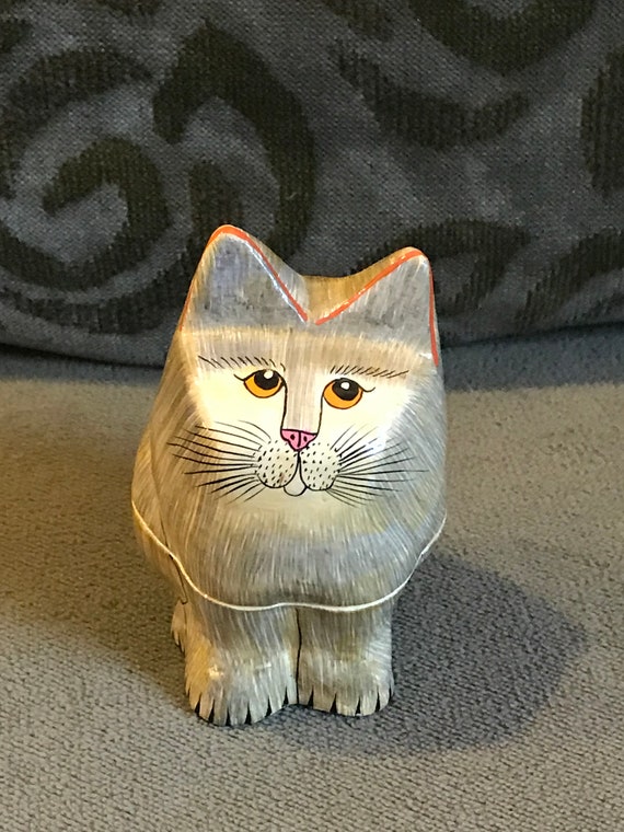 Vintage Wooden Cat Trinket Box - Gem