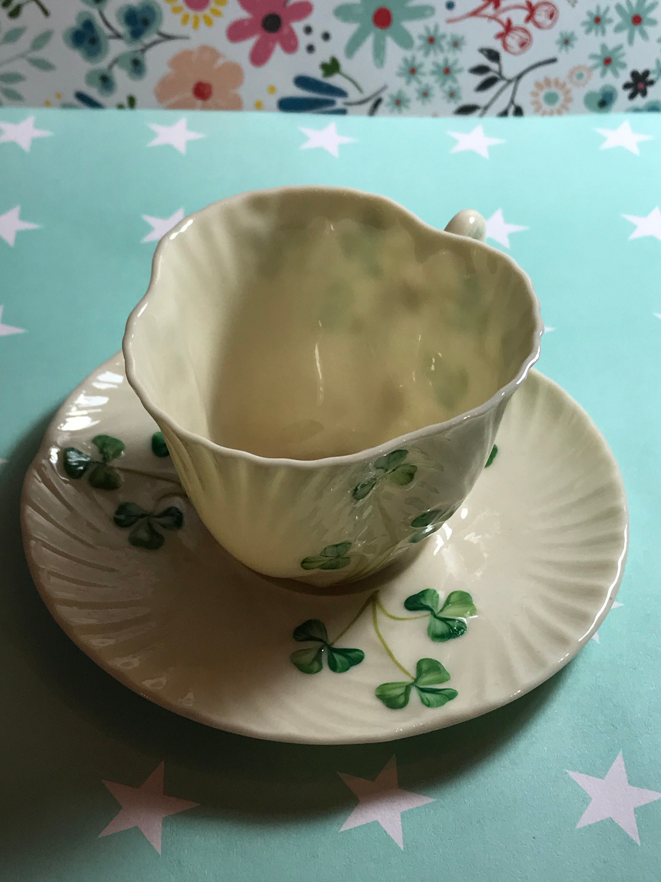 Vintage Belleek Ireland Irish Pattern Teacup Set - Etsy