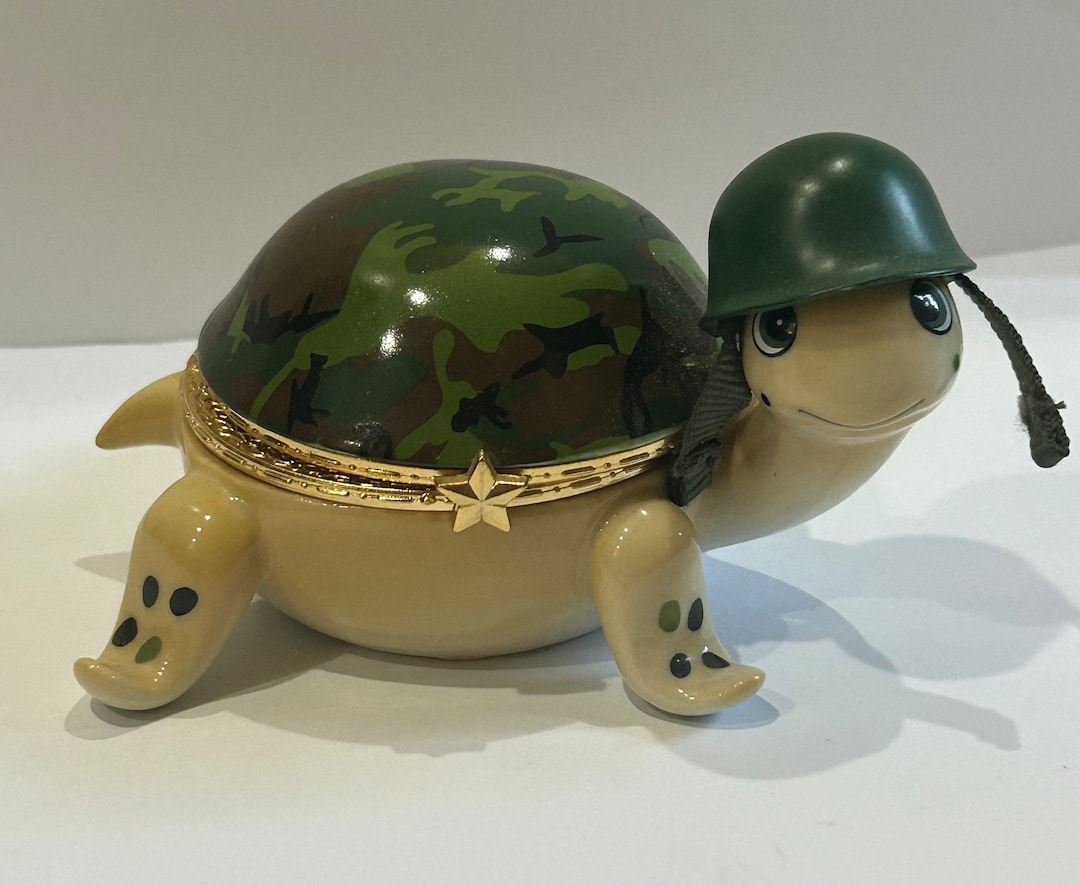 Vintage Porcelain Turtle Army Soldier Trinket Music Box - Etsy