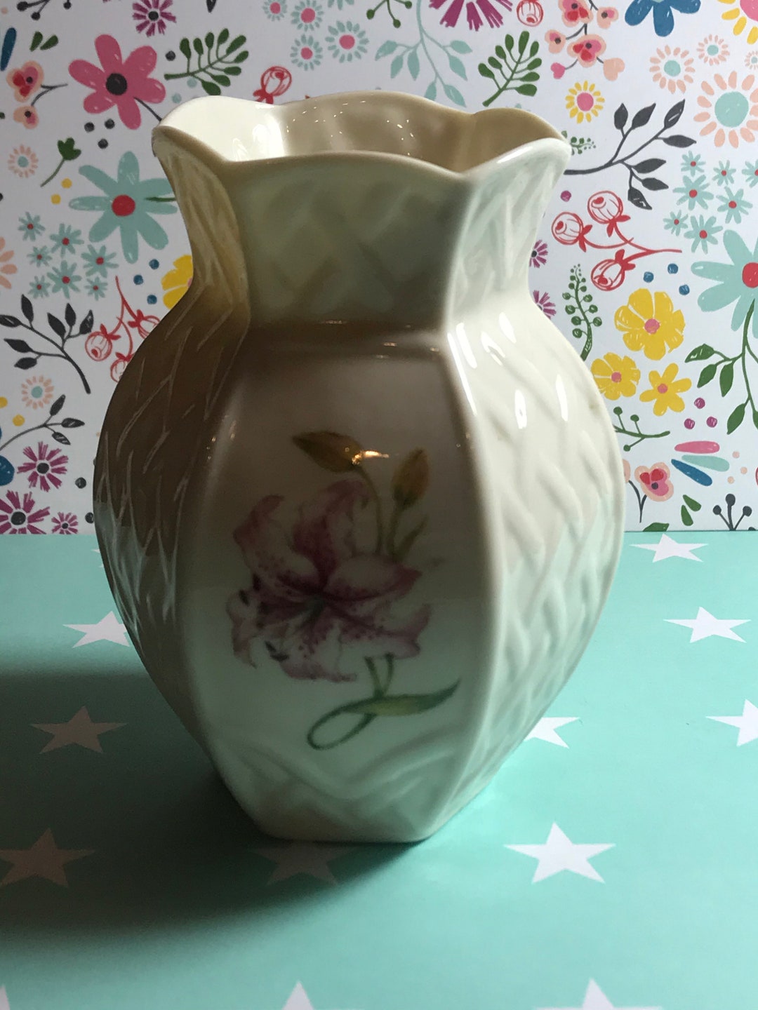 Vintage Belleek Mini Vase With Floral Pattern - Etsy
