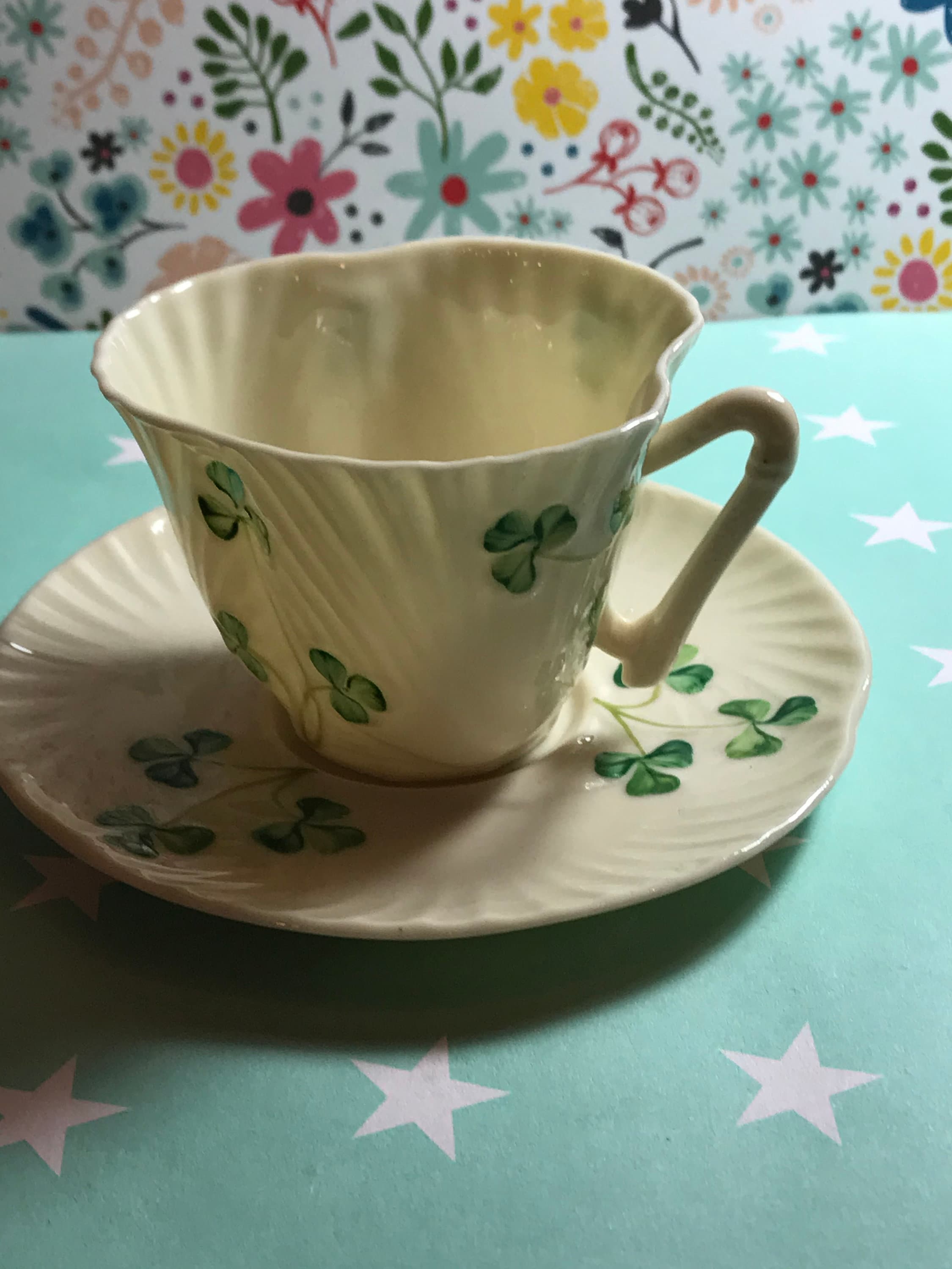 Vintage Belleek Ireland Irish Pattern Teacup Set - Etsy