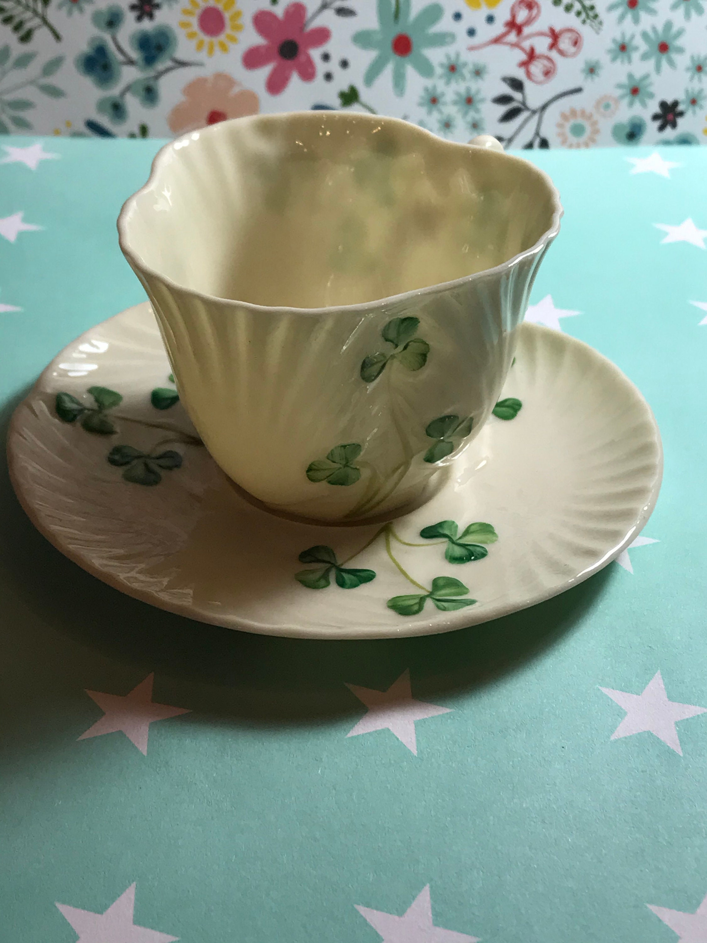 Vintage Belleek Ireland Irish Pattern Teacup Set - Etsy