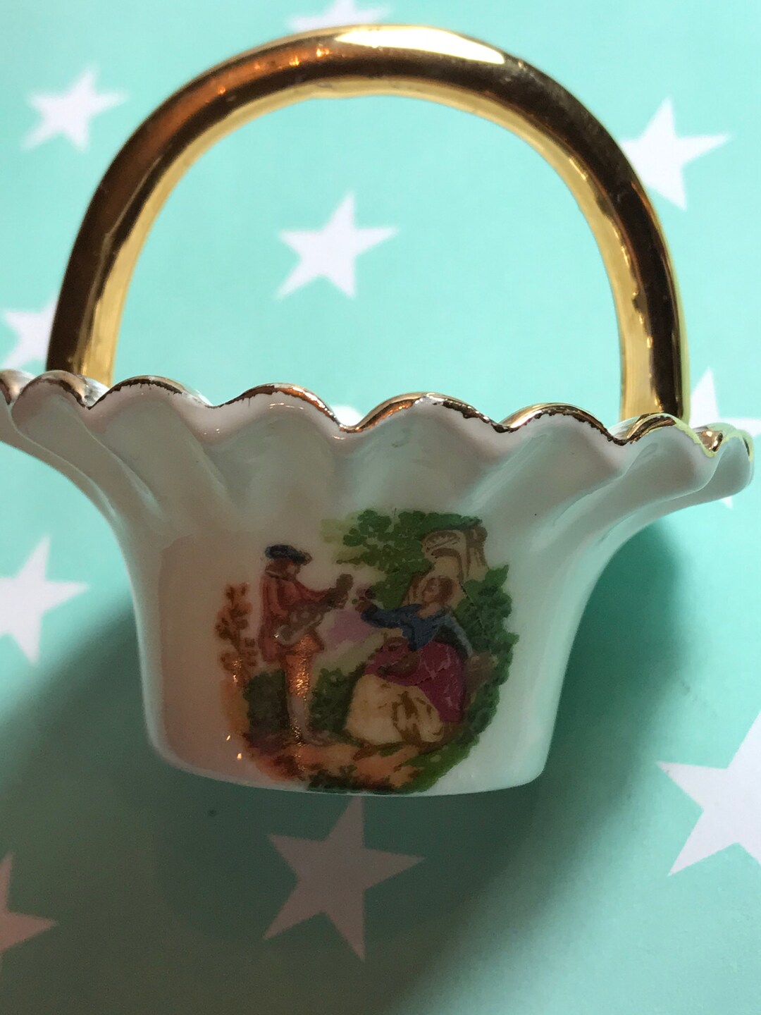 Vintage Mini Brinton Bone China Basket With Colonial Couple Pattern - Etsy