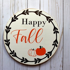 Happy Fall Sign, Round Fall Sign, Autumn Sign, Farmhouse Fall Sign ...