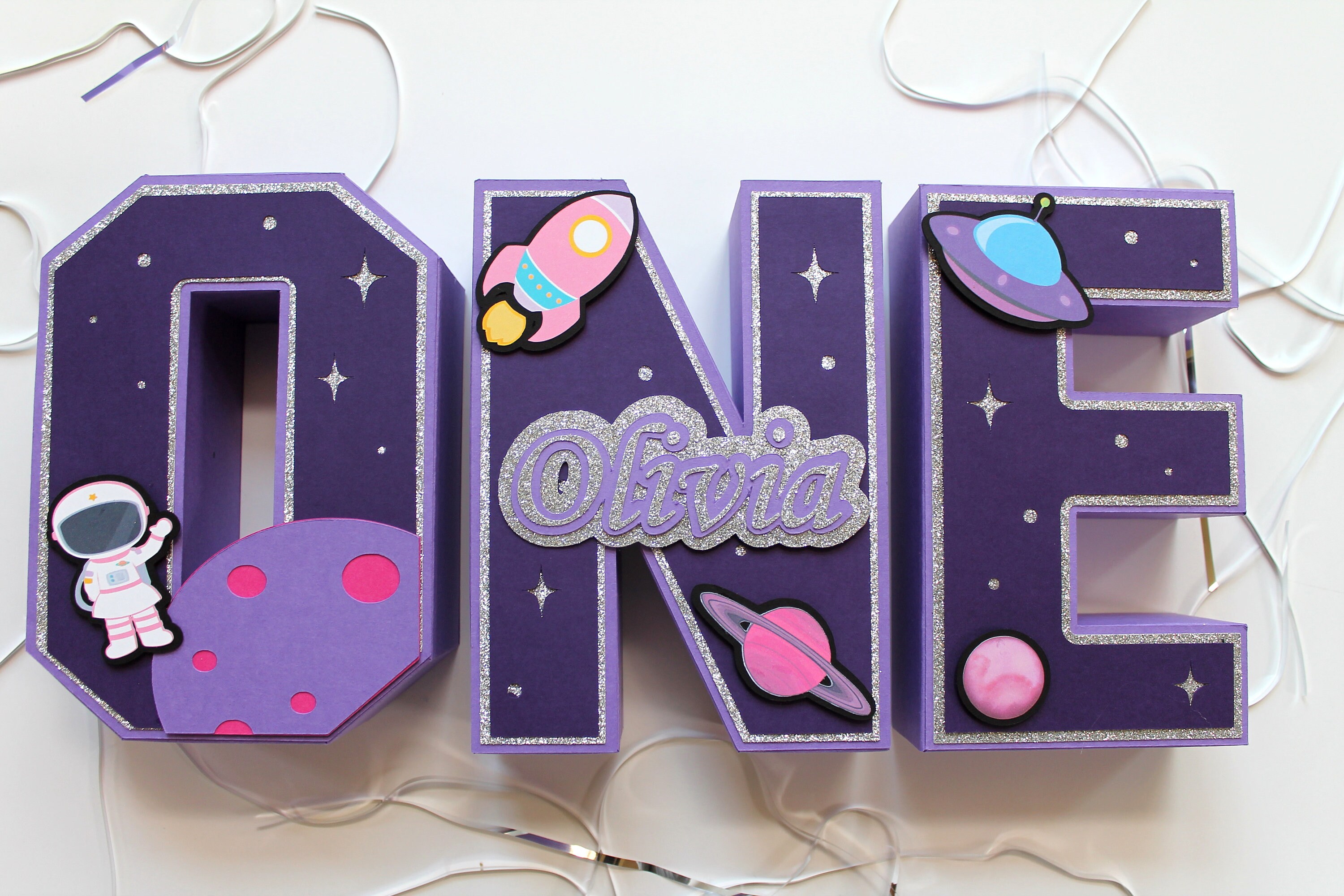 Outer Space 3D Letters Girl Astronaut Birthday Spaceship | Etsy