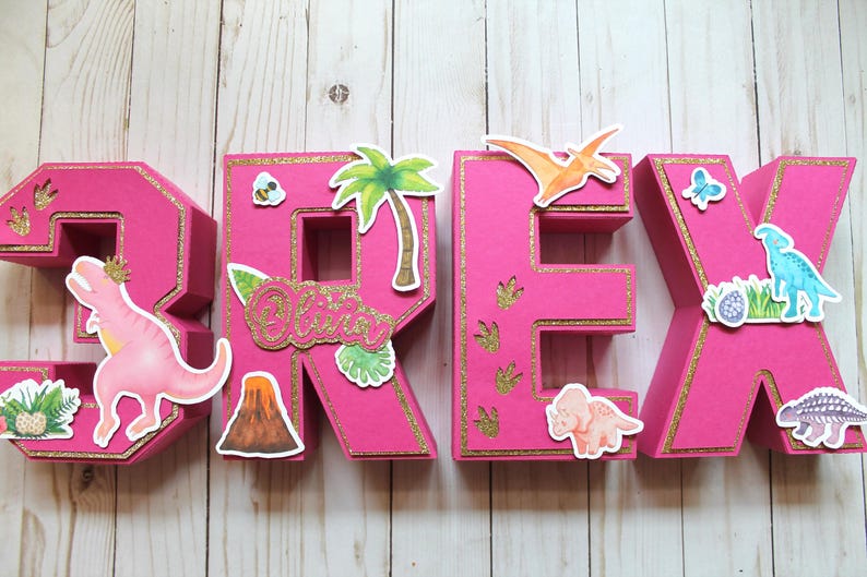 3REX 3D Letters, Girl 3REX Centerpiece, Girl 3REX Birthday Party Decor ...