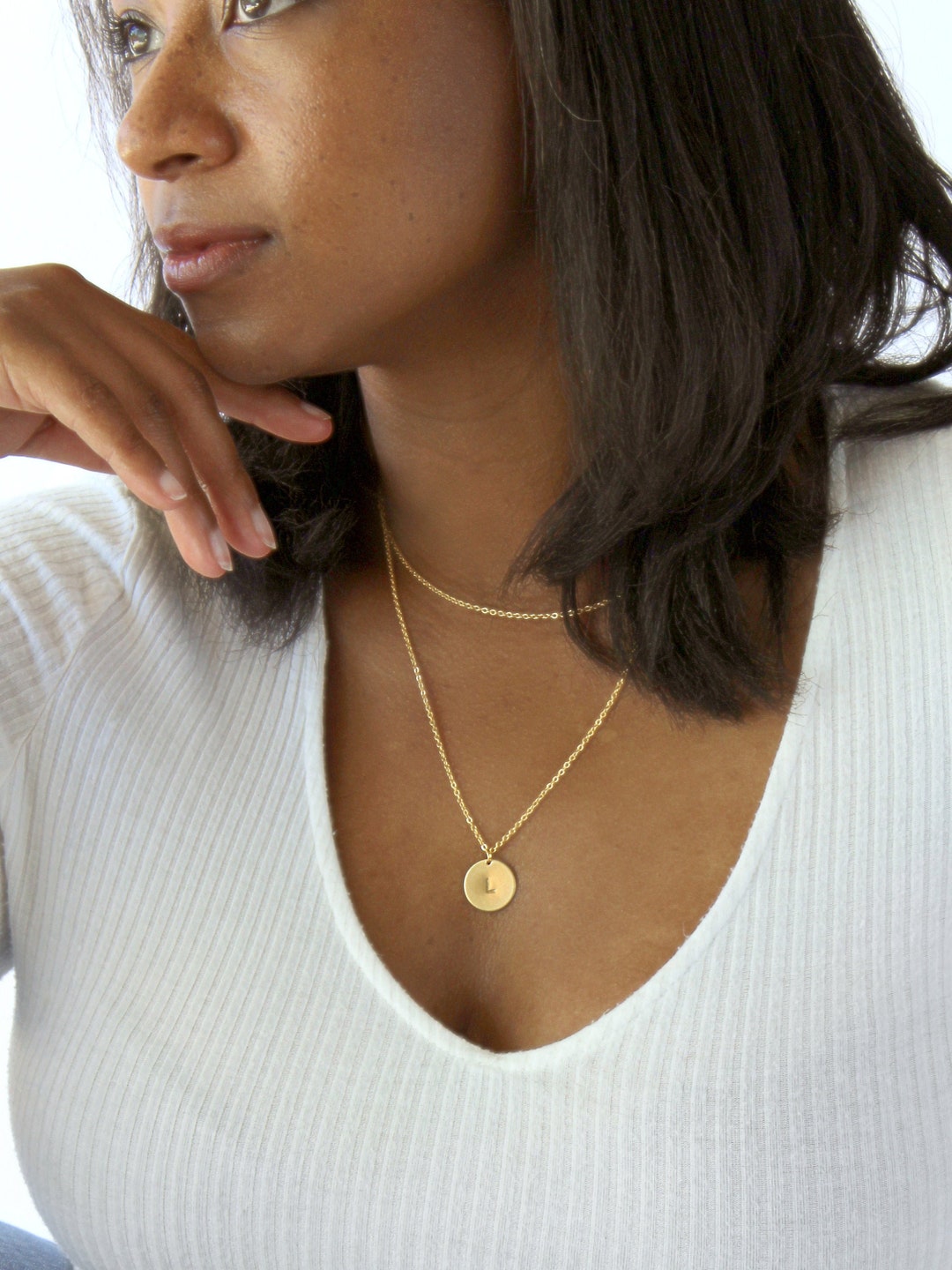14k Gold Filled Multi Strand Disk Necklace, Multi Layered Disk Pendant ...