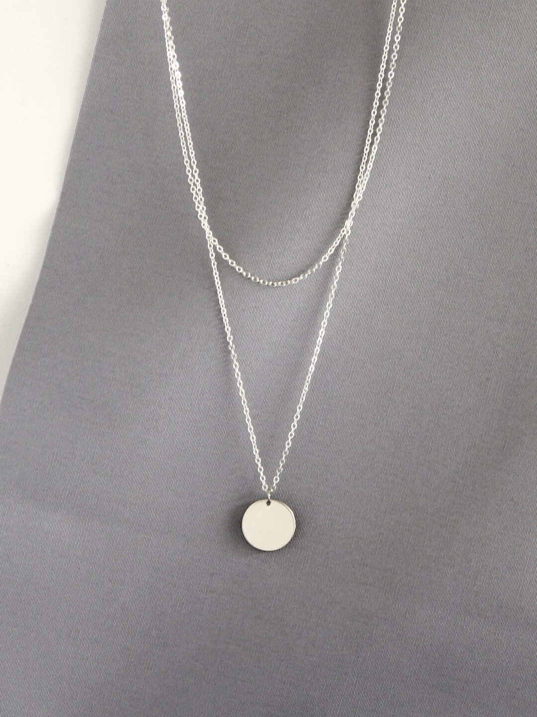 Sterling Silver Multi Chain Necklace, Layered Disk Pendant Necklace ...
