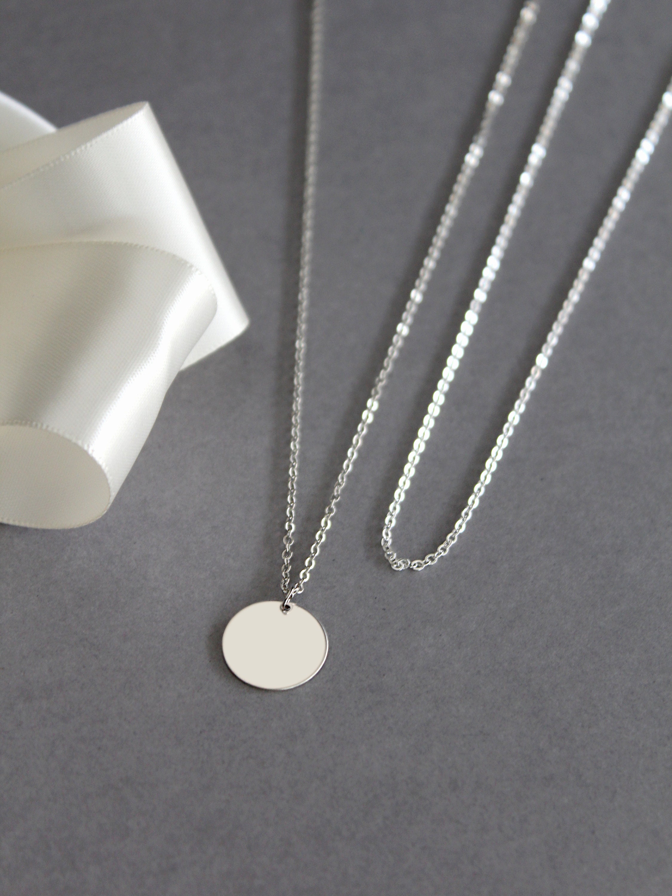 Sterling Silver Multi Chain Necklace, Layered Disk Pendant Necklace ...
