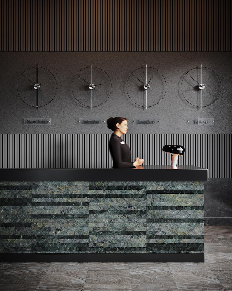 Large Modern World Clock: Stainless Steel, Walnut & Ash Wood Lobby ...