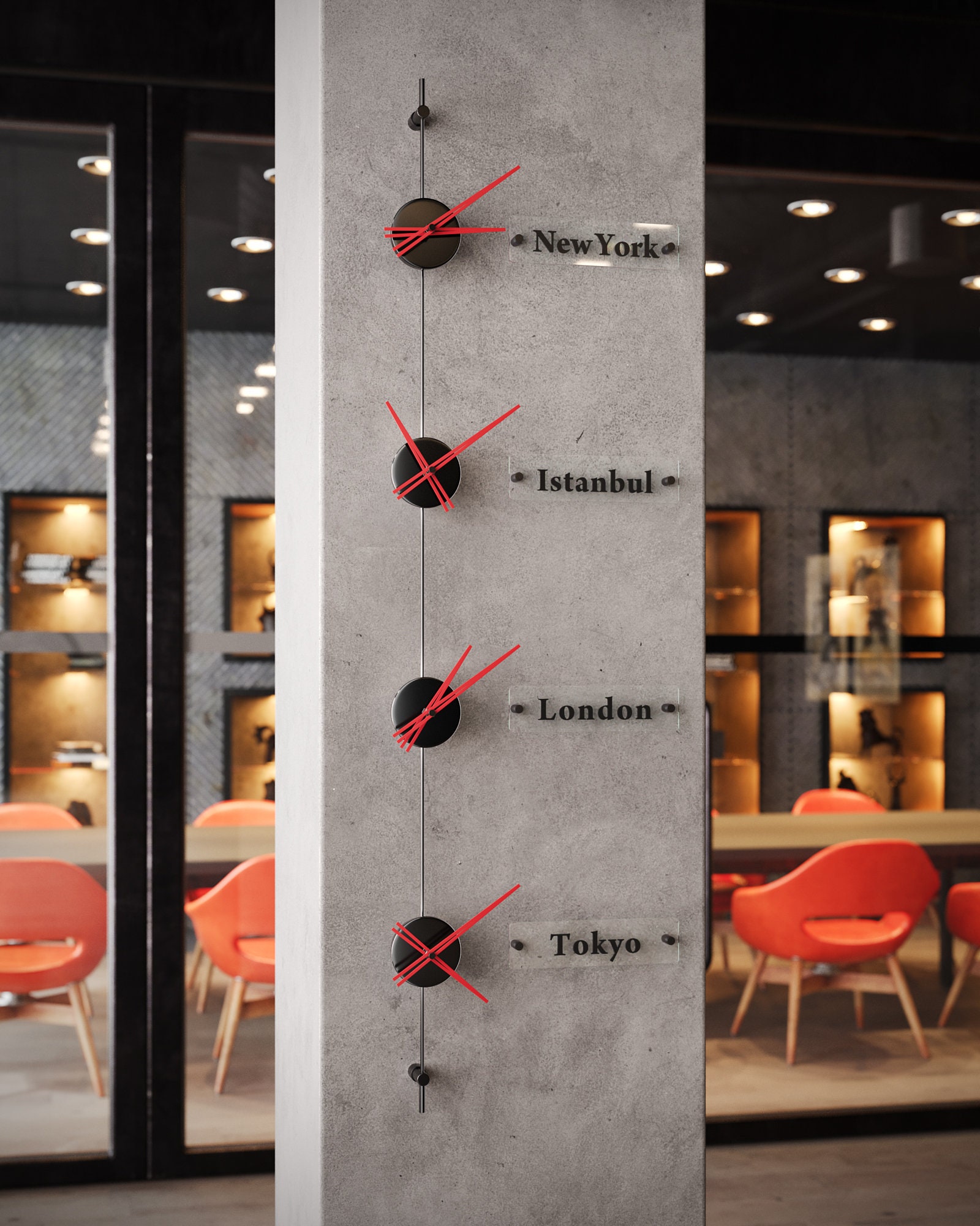 World Clock Set – Vertical Timezone Display, Industrial Office Decor ...