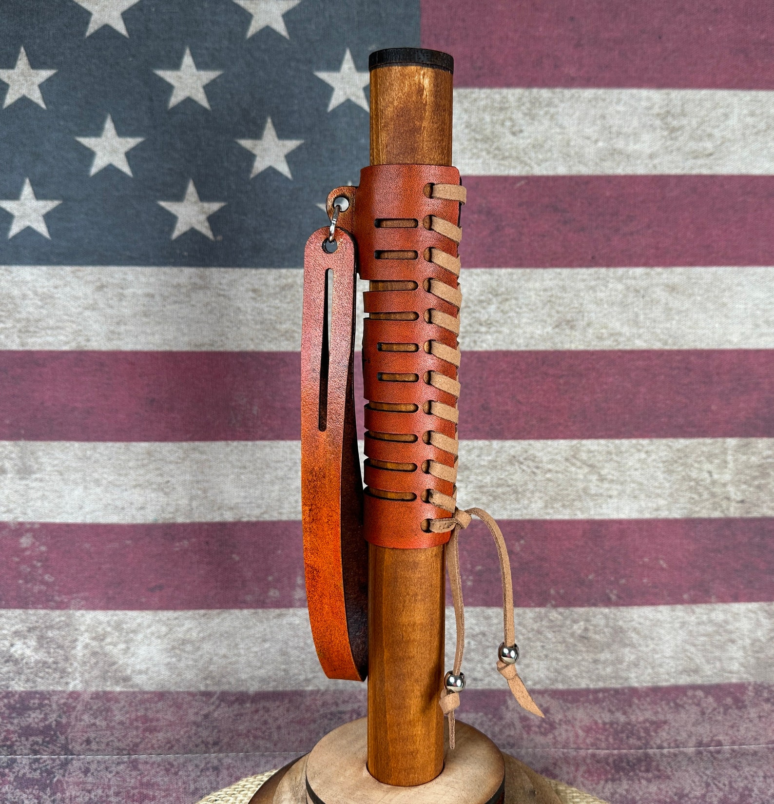 Custom Leather Walking Stick GRIP With Wrist Strap US Veteran Made USA ...