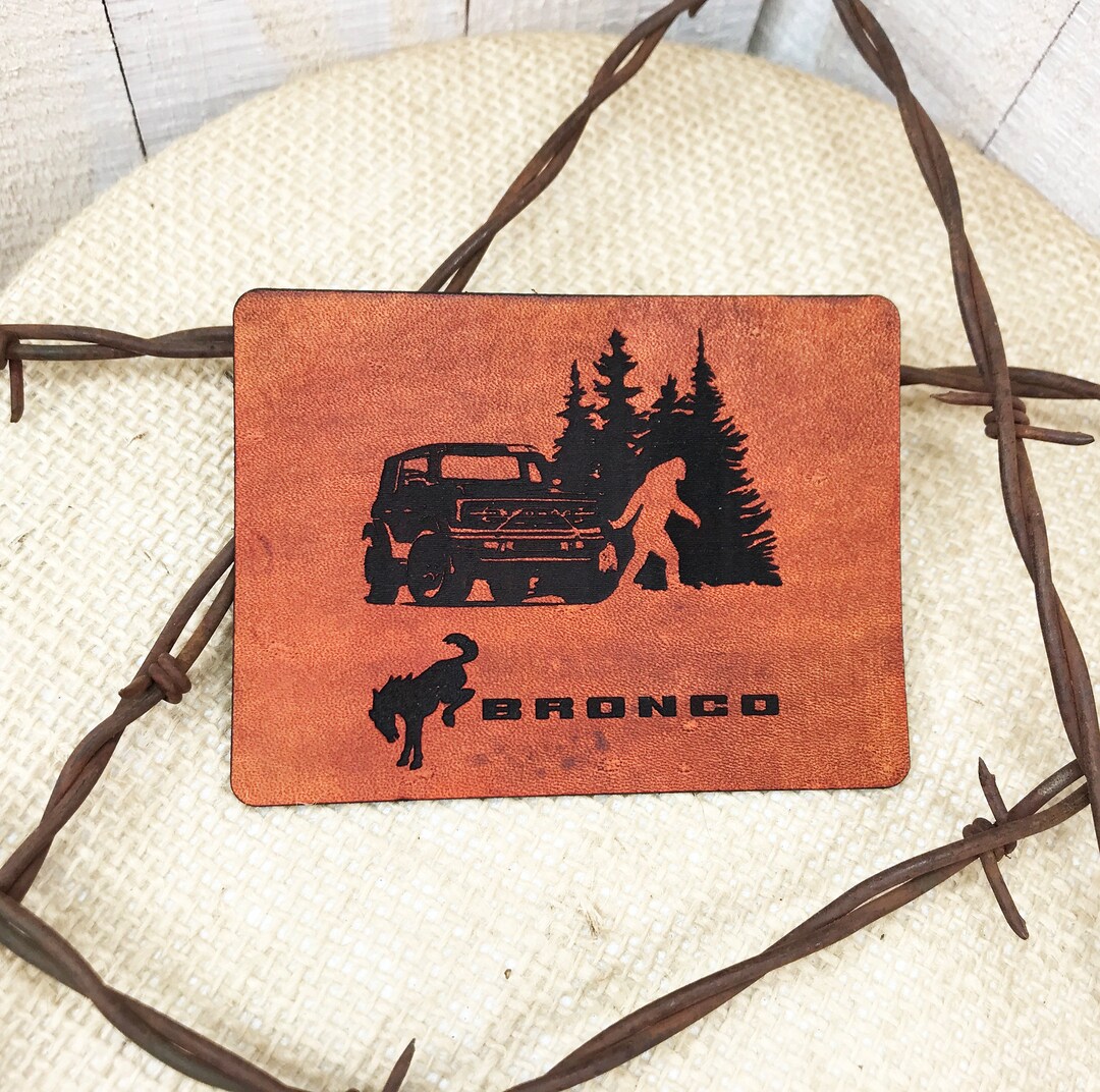 4" X 3" Leather Engraved Patch Bronco Theme Hat Jacket Patch US Veteran ...