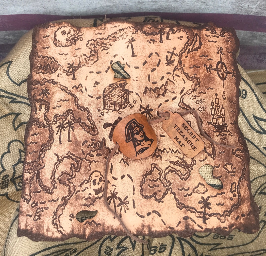 Leather Engraved TREASURE Map With Eye Patch US Veteran Made USA - Etsy