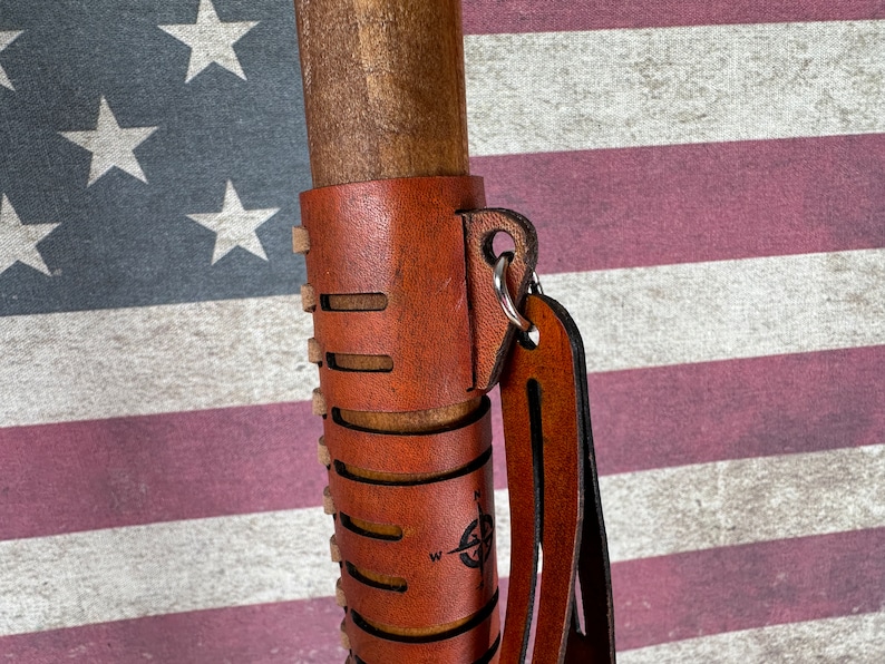 Custom Leather Walking Stick GRIP With Wrist Strap US Veteran Made USA ...