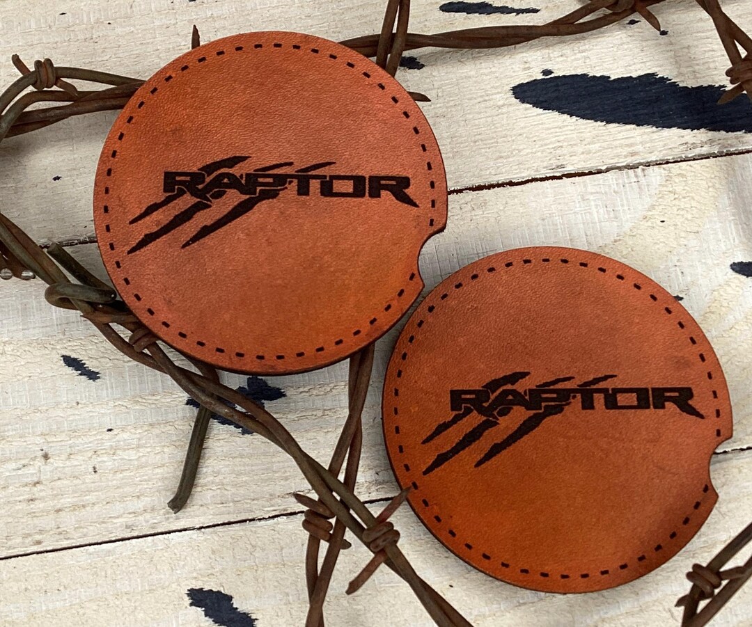 PAIR Leather Engraved Ford Raptor Theme Cup Holder Insert Coasters US ...