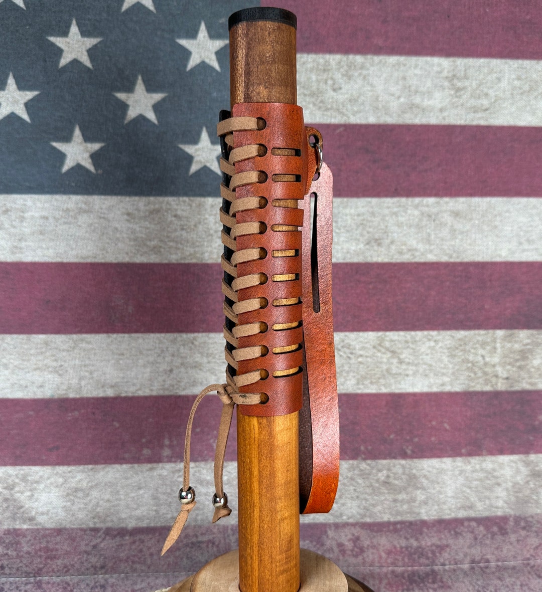 Custom Leather Walking Stick GRIP With Wrist Strap US Veteran Made USA ...