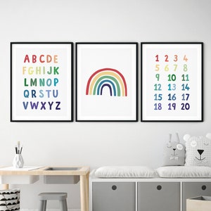 Set of 3 Prints, ABC Printable, Numbers 1-20, Rainbow Print, Alphabet ...