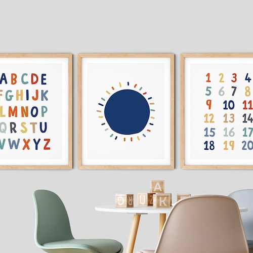 Alphabet Numbers Printable Art Pink set of 2 Nursery Decor - Etsy