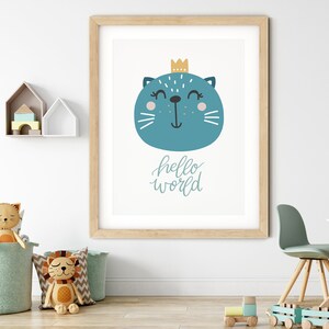 Hello World Cat Print Kids Room Decor Kids Wall Art Nursery - Etsy