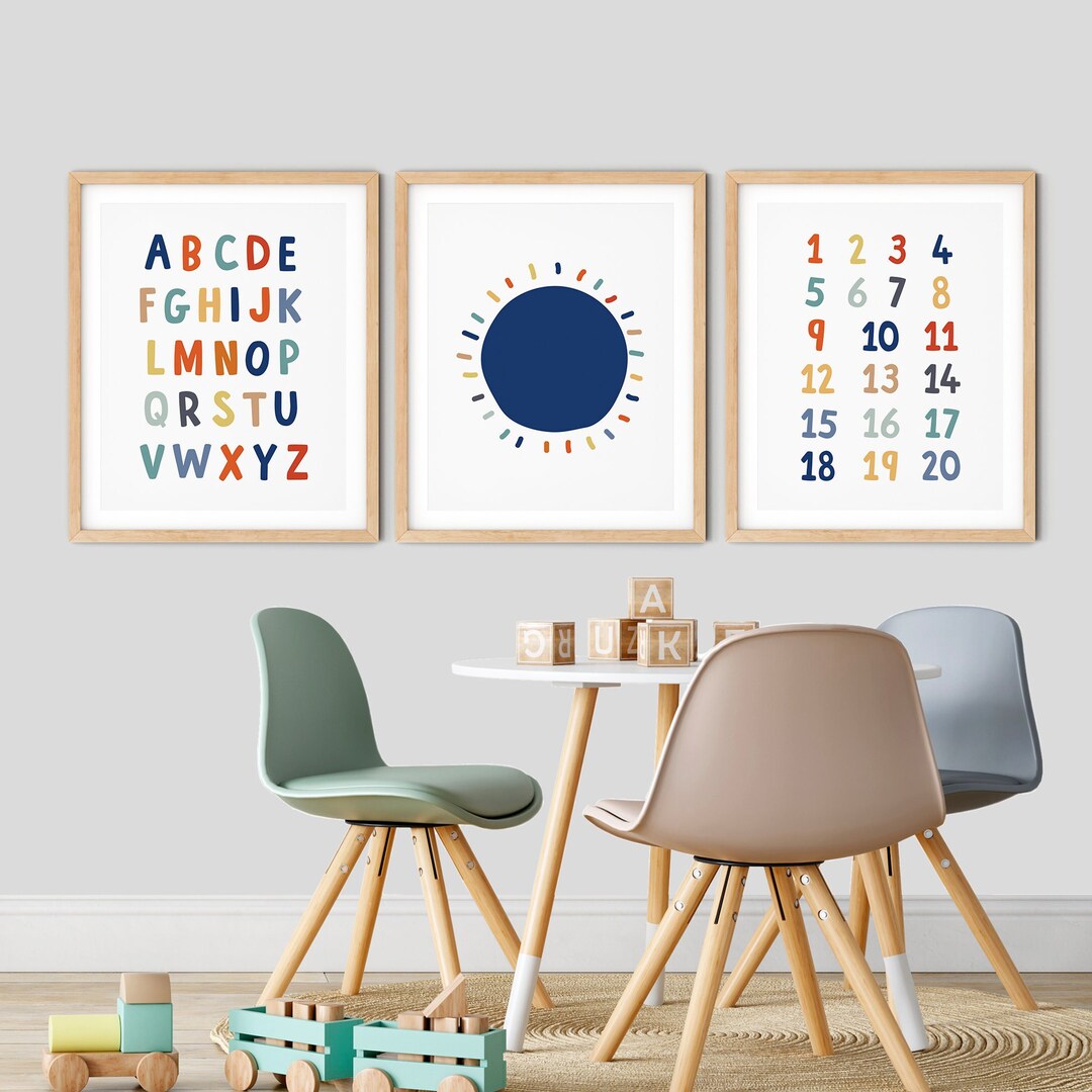 Set of 3 Prints ABC Printable Numbers 1-20 Sunshine Print - Etsy