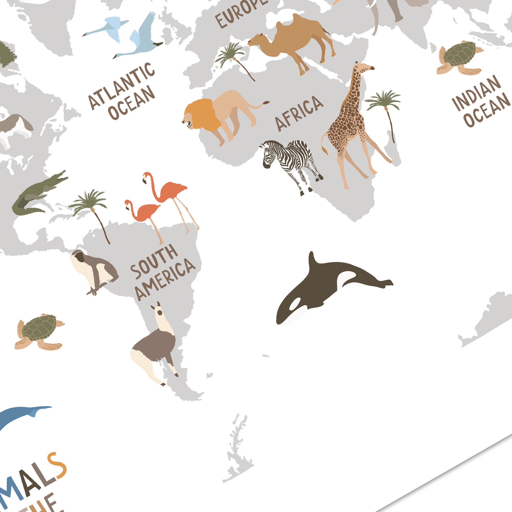 Animals World Map, Kids Animal World Map Printable, UPDATED World Map ...