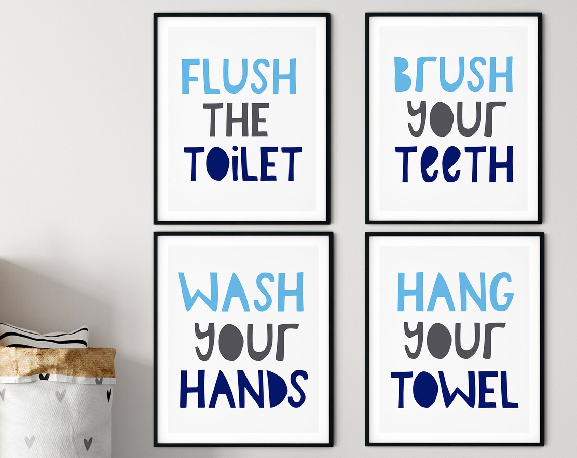 Bathroom Rules Print, Printable Bathroom Art Set, Kids Bathroom Sets ...