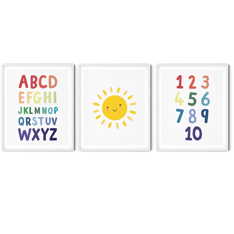 Set of 3 Educational Prints Alphabet Numbers Sunshine - Etsy