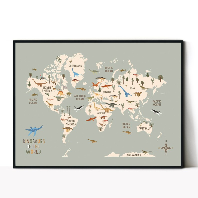 Dinosaur World Map Print Dinosaurs of the World Classroom - Etsy