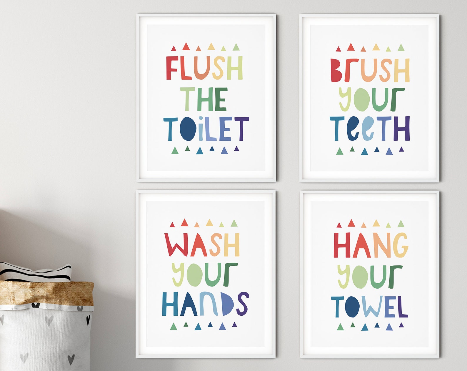 Kids Bathroom Art Set Rainbow Bathroom Decor Flush the - Etsy