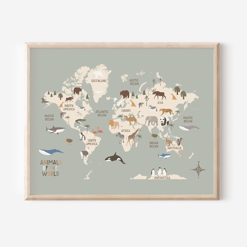 Animals World Map, Kids Animal World Map Printable, UPDATED World Map ...
