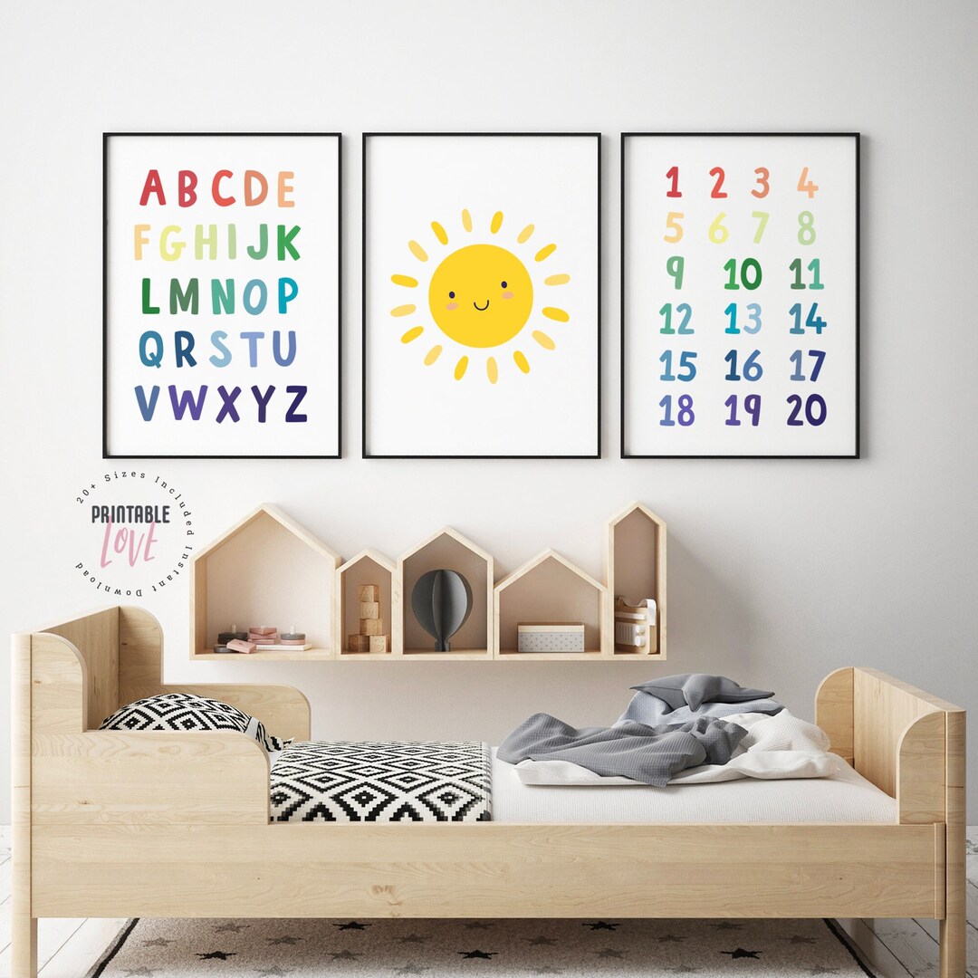 Set of 3 Prints, ABC Printable, Numbers 1-20, Sunshine Print, Alphabet ...