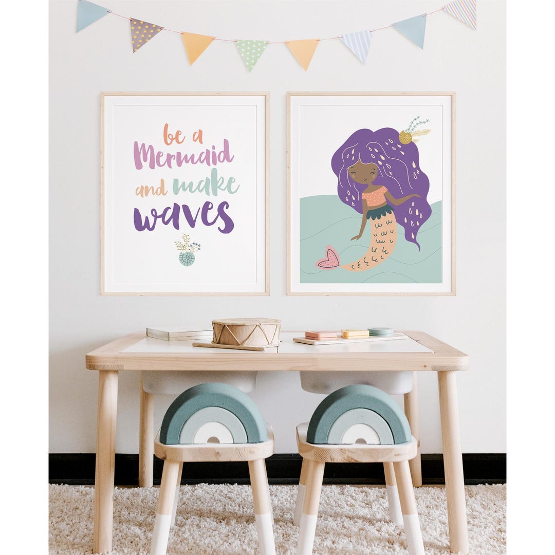 Mermaid Print Set of 2, Mermaid Bedroom Decor, Nursery Decor, Ocean ...