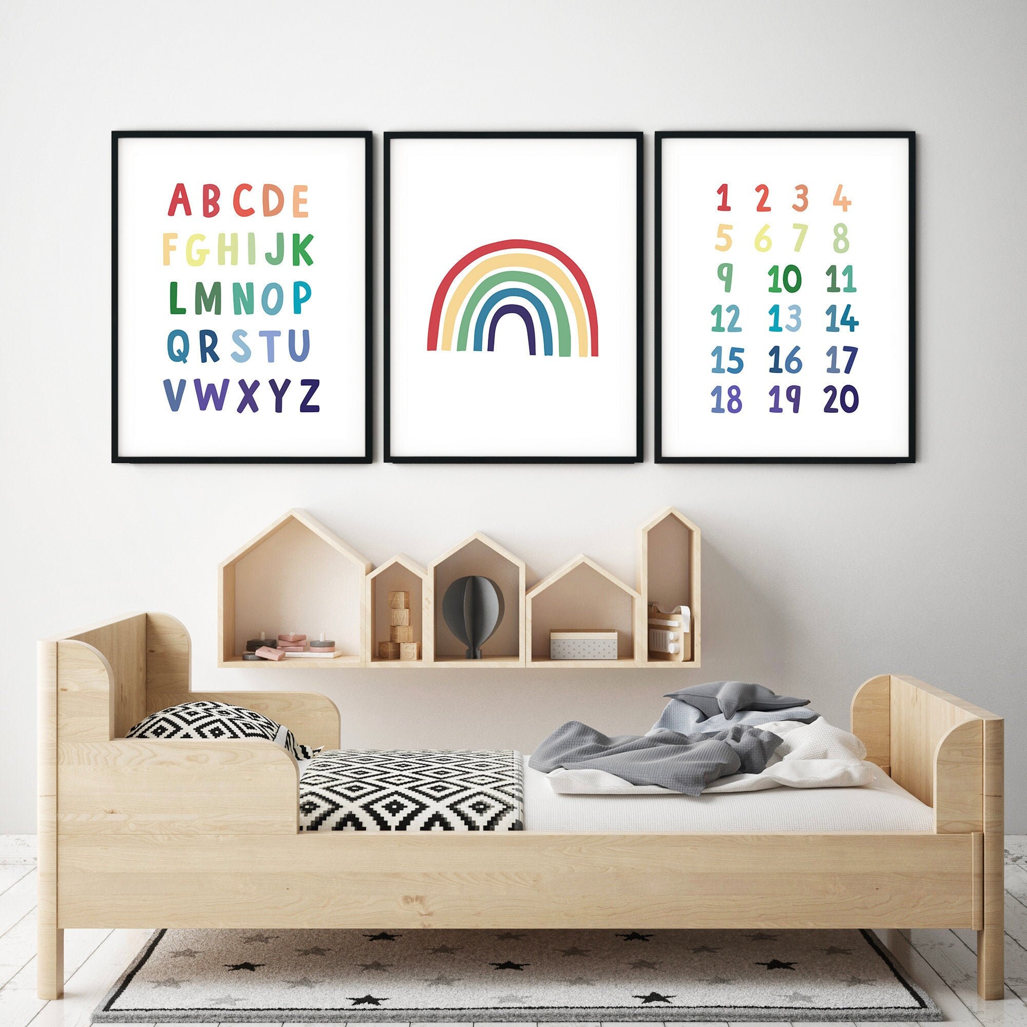 Set of 3 Prints ABC printable Numbers 1-20 Rainbow Print | Etsy
