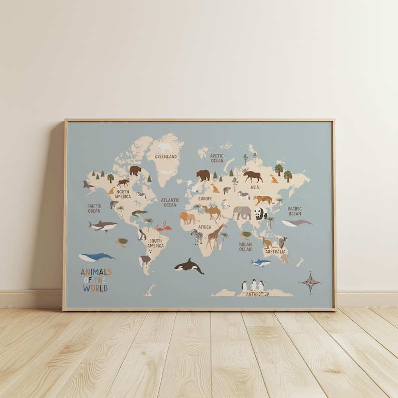 Animals World Map, Kids Animal World Map Printable, UPDATED World Map ...