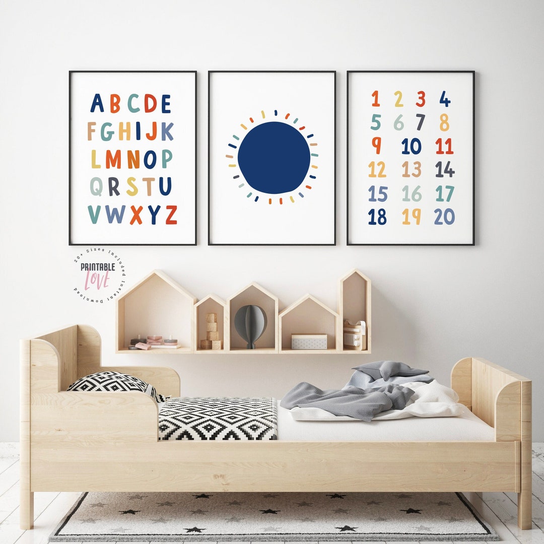 Set of 3 Prints, ABC Printable, Numbers 1-20, Sunshine Print, Alphabet ...