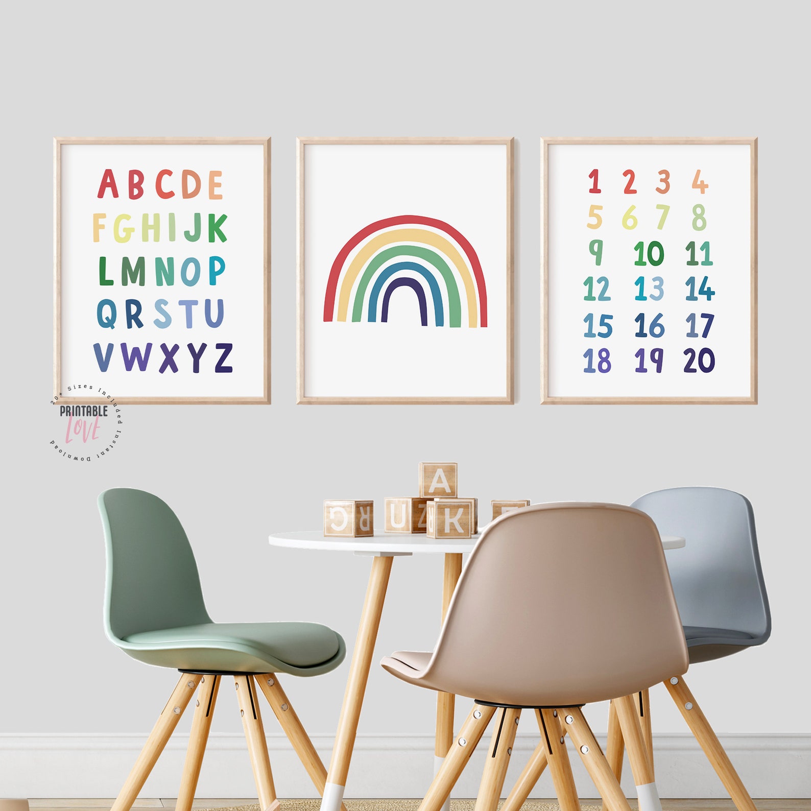 Set of 3 Prints, ABC Printable, Numbers 1-20, Rainbow Print, Alphabet ...