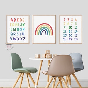 Set of 3 Prints, ABC Printable, Numbers 1-20, Rainbow Print, Alphabet ...