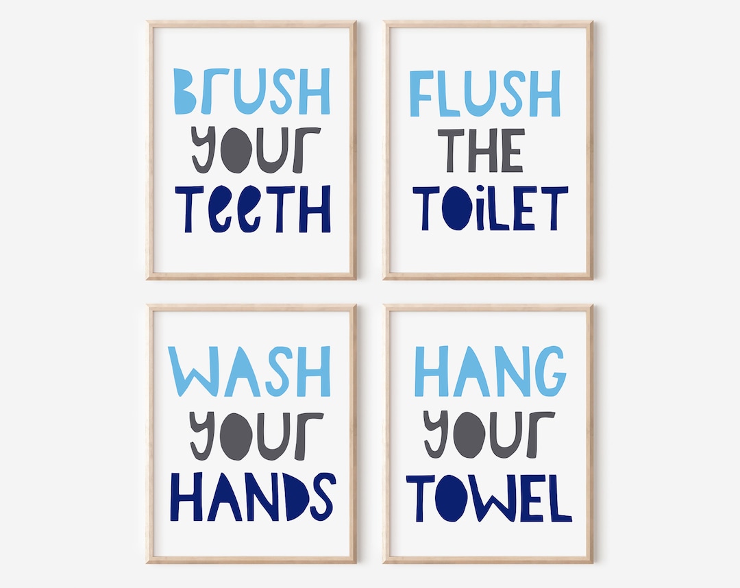 Bathroom Rules Print, Printable Bathroom Art Set, Kids Bathroom Sets ...